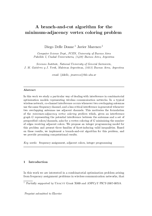 (PDF) A branch-and-cut algorithm for the minimum-adjacency vertex coloring problem
