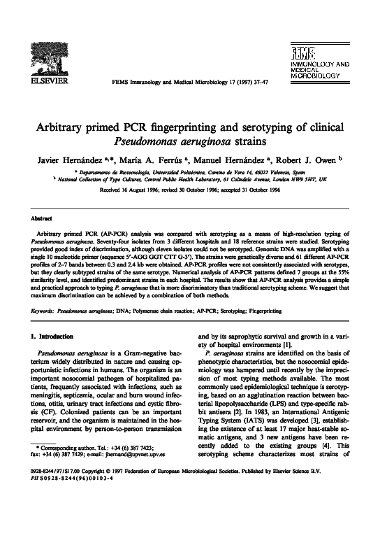 (PDF) Arbitrary primed PCR fingerprinting and serotyping of clinical ...