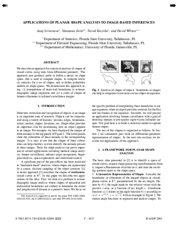 Pdf Applications Of Planar Shape Analysis To Image Based Inferences