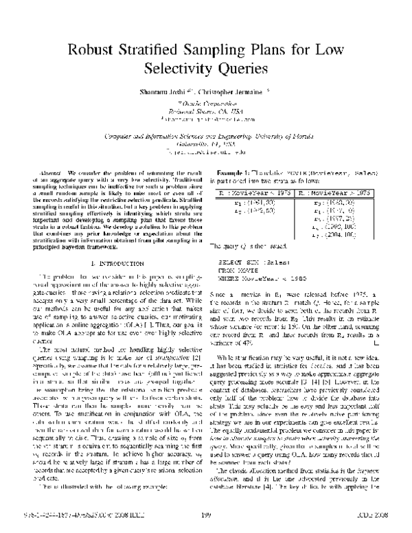 (PDF) Robust Stratified Sampling Plans for Low Selectivity Queries