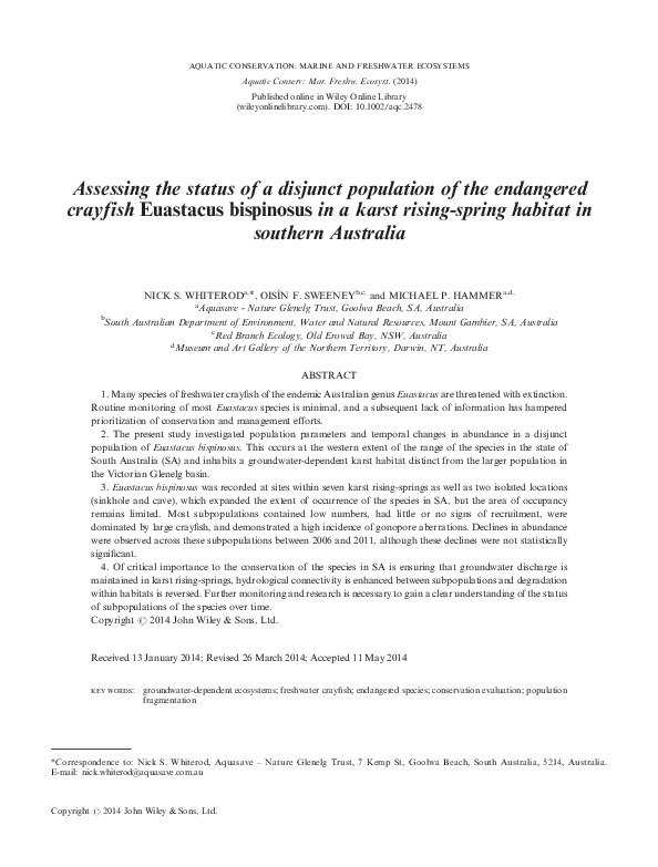 (PDF) Assessing the status of a disjunct population of the endangered ...