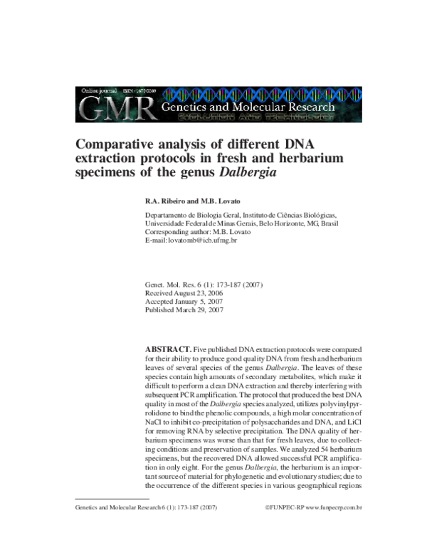 Pdf Comparative Analysis Of Different Dna Extraction Protocols For Optimizing Dna Isolation In