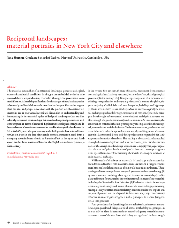 (PDF) Reciprocal Landscapes: Material Portraits in New York City and ...