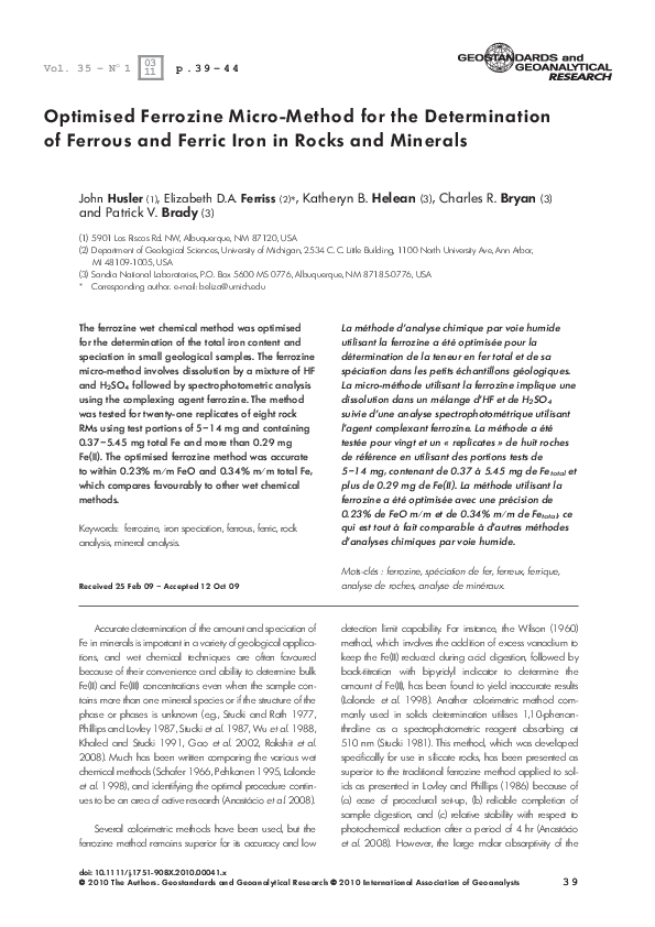 (PDF) Optimised Ferrozine Micro-Method for the Determination of Ferrous ...