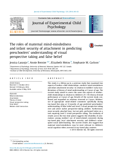 (PDF) The roles of maternal mind-mindedness and infant security of ...
