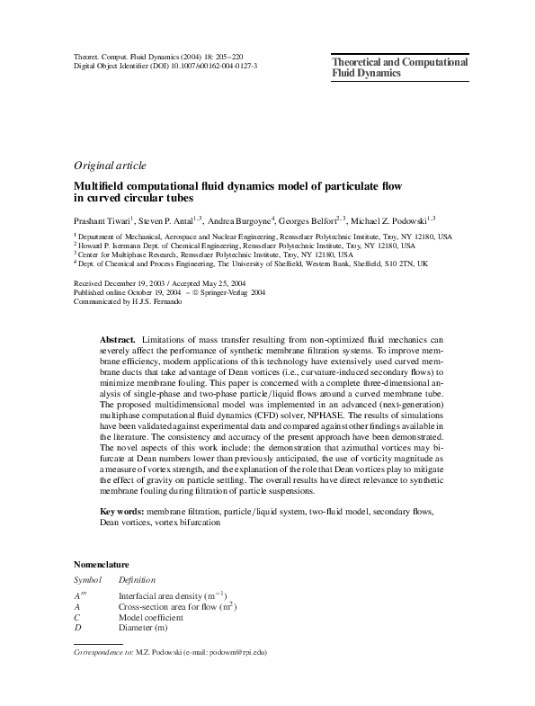 Pdf Multifield Computational Fluid Dynamics Model Of Particulate Flow