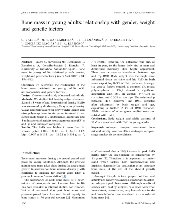 (PDF) Bone mass in young adults: relationship with gender, weight and ...