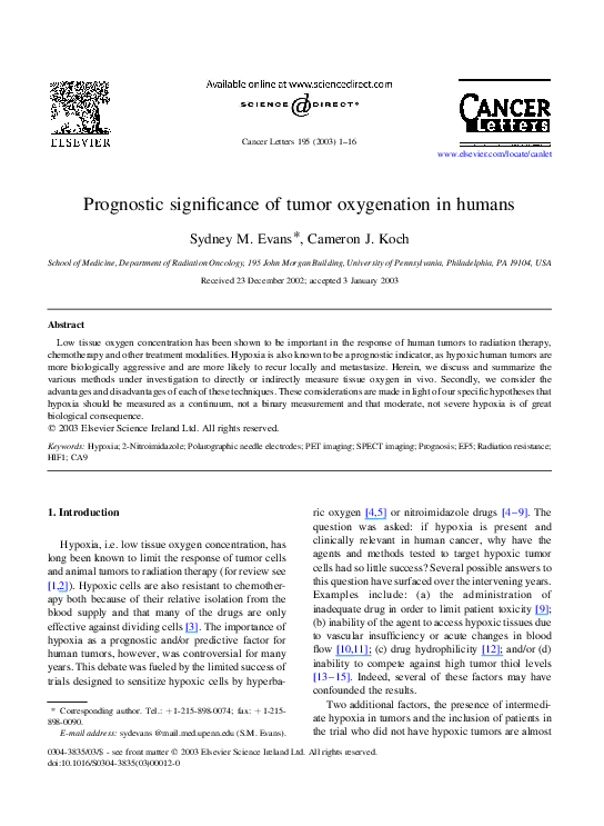 (PDF) Prognostic significance of tumor oxygenation in humans