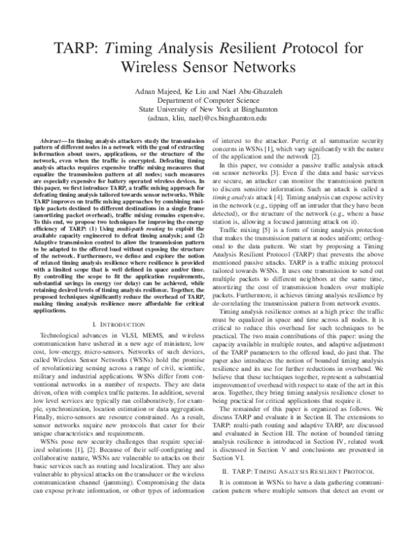 Pdf Tarp Timing Analysis Resilient Protocol For Wireless Sensor Networks