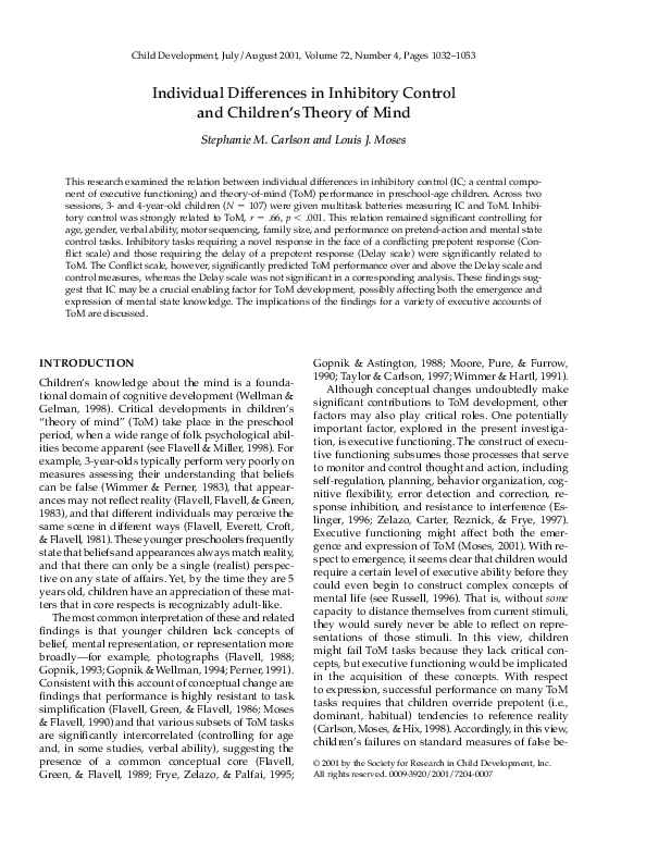 (PDF) Individual Differences in Inhibitory Control and Children's ...