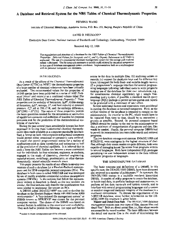 (PDF) A database and retrieval system for the NBS tables of chemical ...