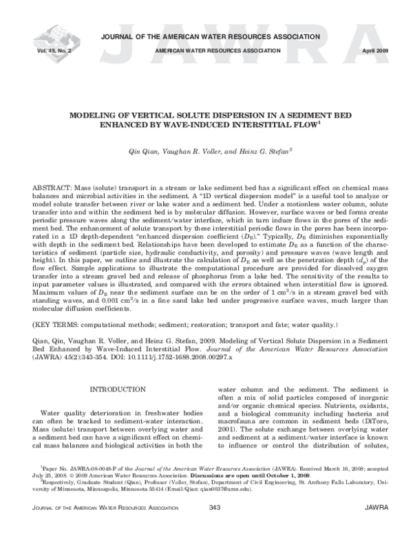 (PDF) Modeling of Vertical Solute Dispersion in a Sediment Bed Enhanced ...