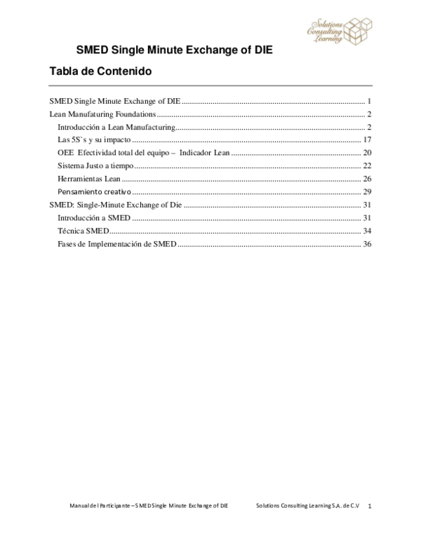 (PDF) SMED Single Minute Exchange of DIE