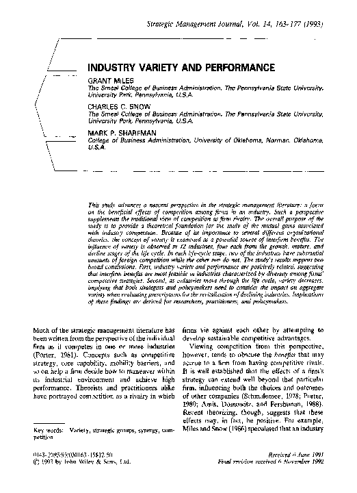 (PDF) Industry variety and performance