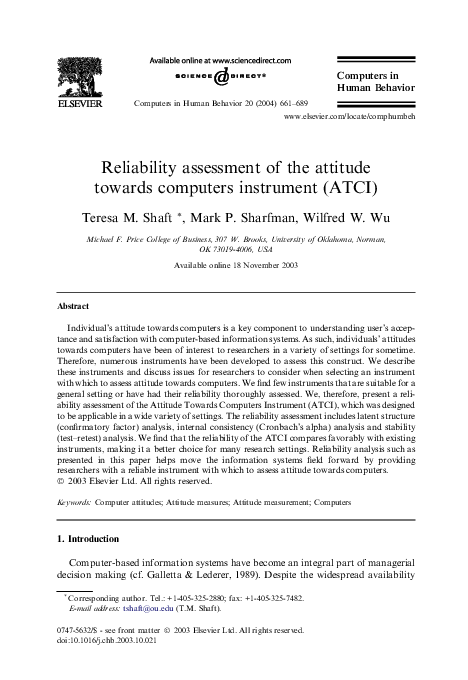 (PDF) Reliability assessment of the attitude towards computers ...