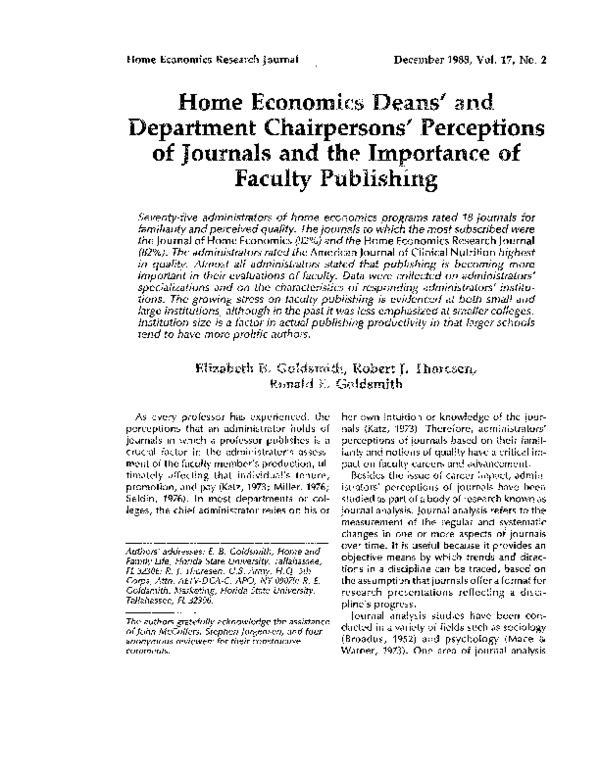 (PDF) Home Economics Deans' and Department Chairpersons' Perceptions of ...