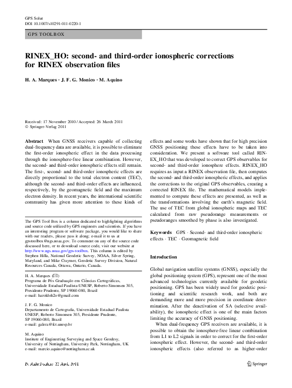 (PDF) RINEX_HO: second- and third-order ionospheric corrections for ...