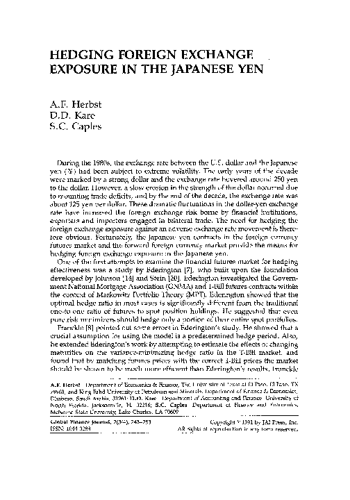(PDF) Hedging foreign exchange exposure in the Japanese Yen