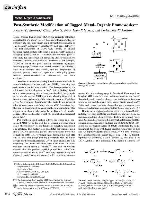(PDF) Post-Synthetic Modification of Tagged Metal-Organic Frameworks