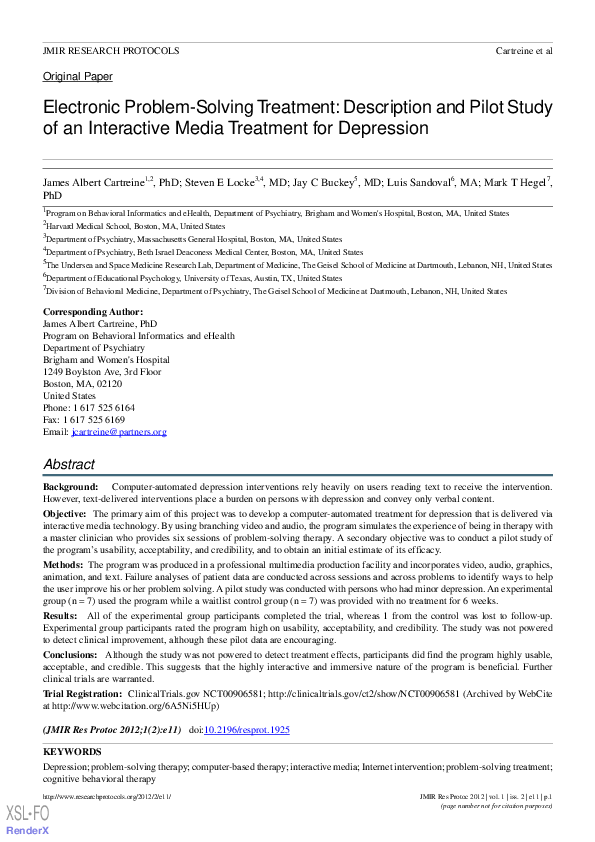 (PDF) Electronic problem-solving treatment: description and pilot study ...