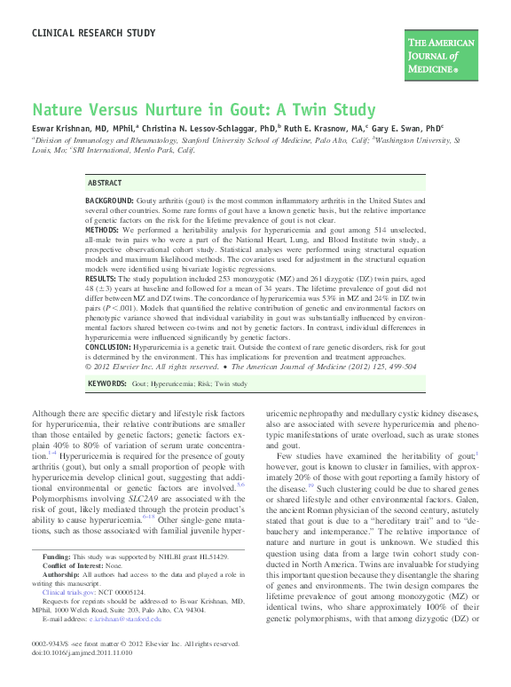 (PDF) Nature Versus Nurture in Gout: A Twin Study