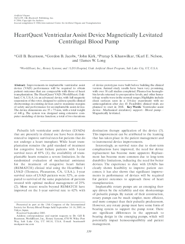 (PDF) HeartQuest Ventricular Assist Device Magnetically Levitated ...