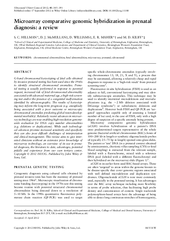 Pdf Microarray Comparative Genomic Hybridization Detection Of Chromosomal Imbalances In