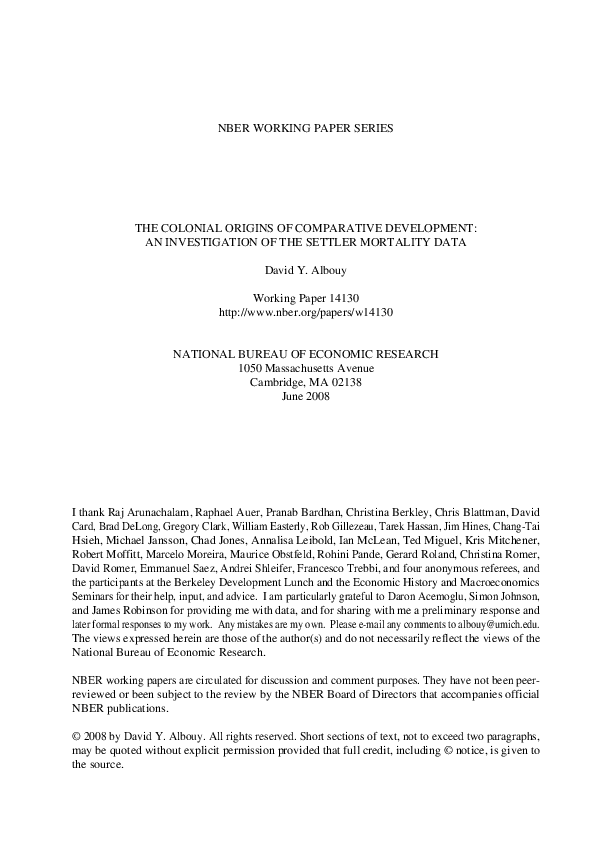 (PDF) THE COLONIAL ORIGINS OF COMPARATIVE DEVELOPMENT: AN ...