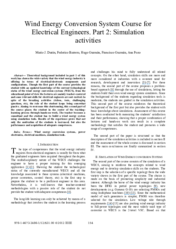 (PDF) Wind energy conversion system course for electrical engineers ...
