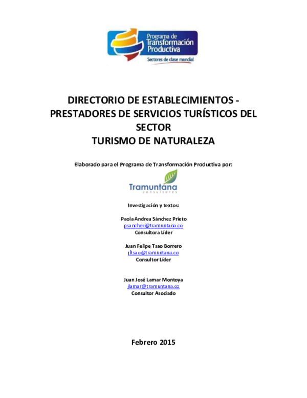 (PDF) DIRECTORIO EMPRESARIAL DE PRESTADORES DE SERVICIOS TURÍSTICOS DEL SECTOR TURISMO DE ...