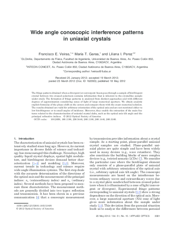 (PDF) Wide angle conoscopic interference patterns in uniaxial crystals