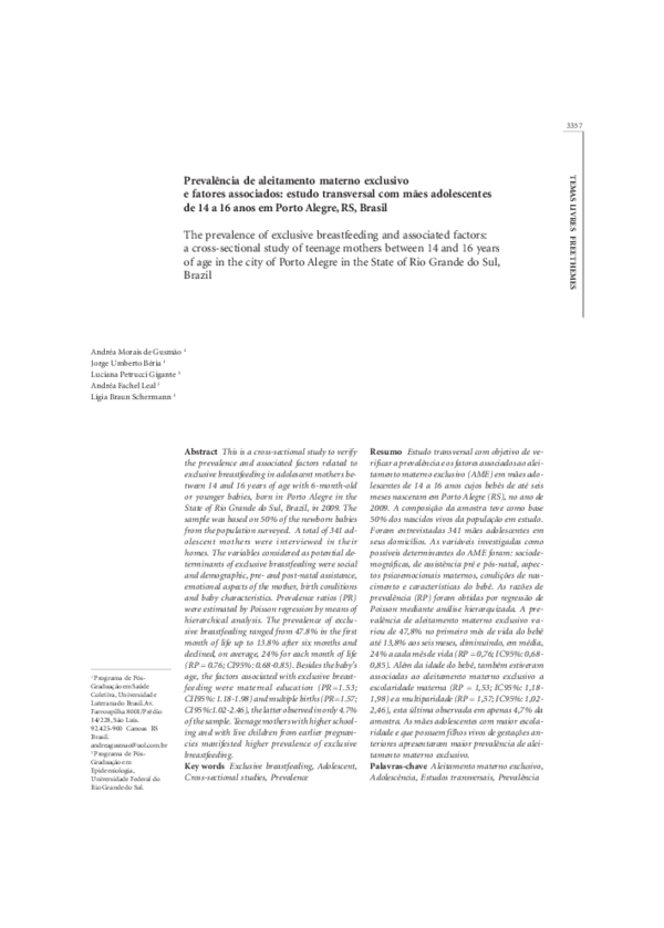 Pdf Prevalência De Aleitamento Materno Exclusivo E Fatores Associados