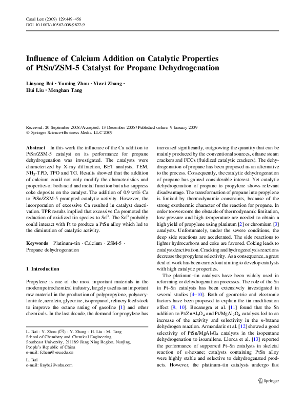 (PDF) Influence of Calcium Addition on Catalytic Properties of PtSn/ZSM ...