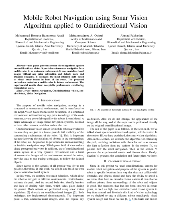 Pdf Mobile Robot Navigation Using Sonar Vision Algorithm Applied To