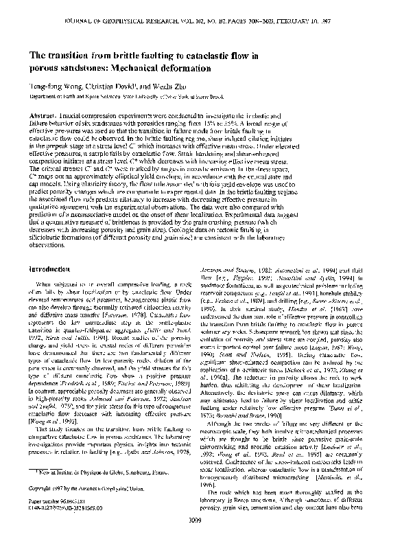 (PDF) The transition from brittle faulting to cataclastic flow in ...