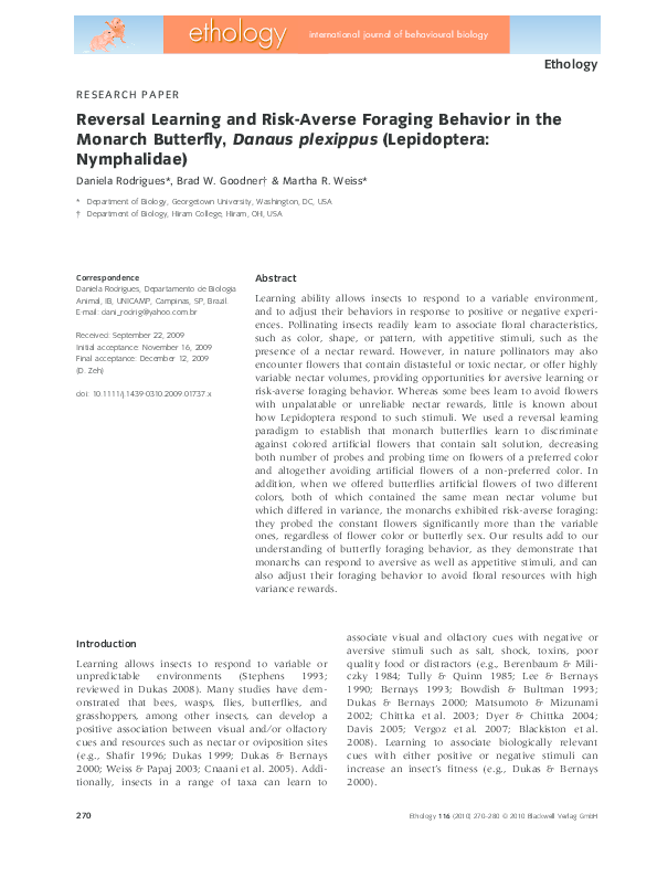 (PDF) Reversal Learning and Risk-Averse Foraging Behavior in the ...