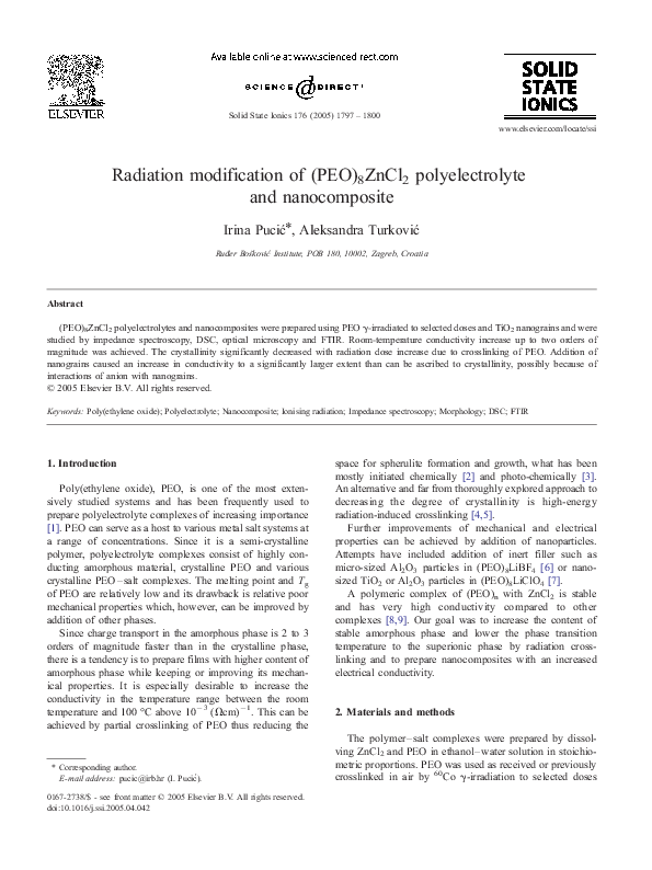 (PDF) Radiation modification of (PEO)ZnCl polyelectrolyte and nanocomposite