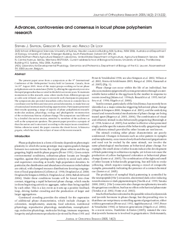 (PDF) Advances, controversies and consensus in locust phase polyphenism ...