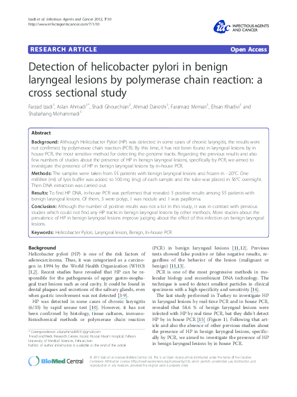 (PDF) Detection of helicobacter pylori in benign laryngeal lesions by ...