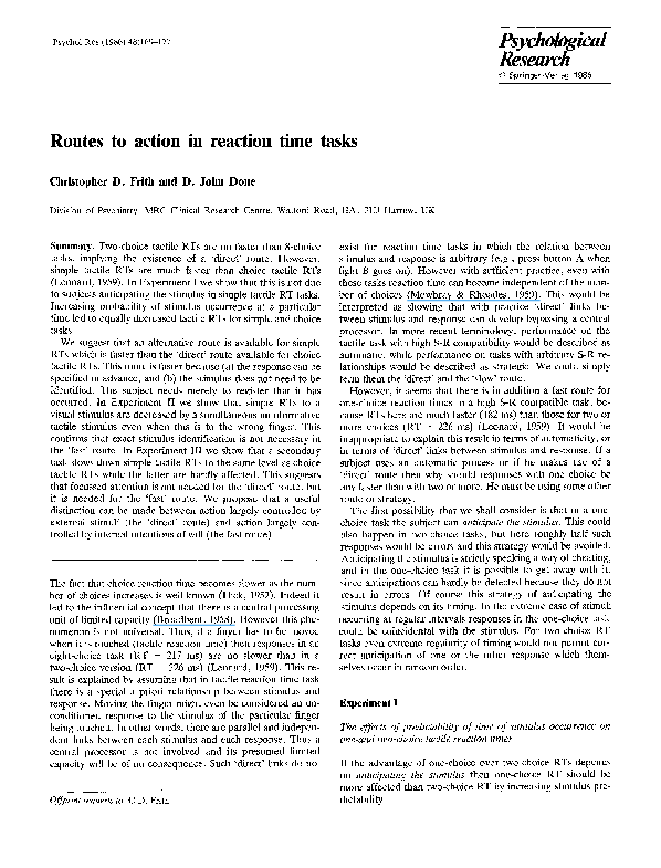 (PDF) Routes to action in reaction time tasks