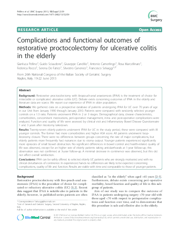 Pdf Complications And Functional Outcomes Of Restorative Proctocolectomy For Ulcerative