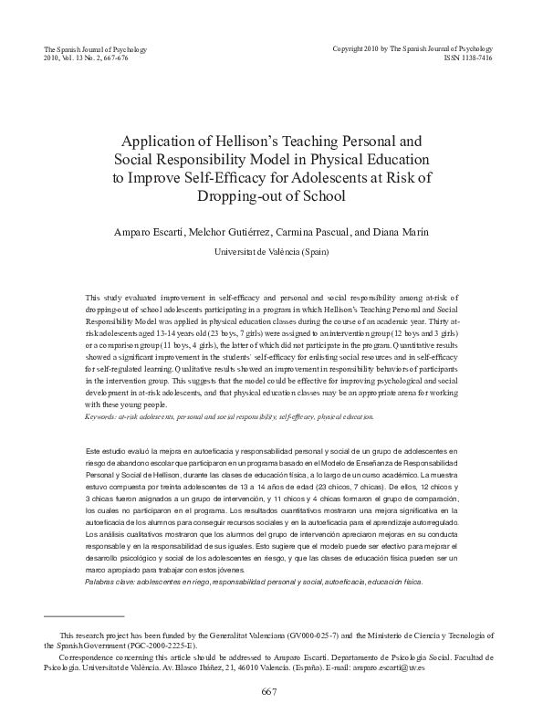 (PDF) Application of Hellison's Teaching Personal and Social ...