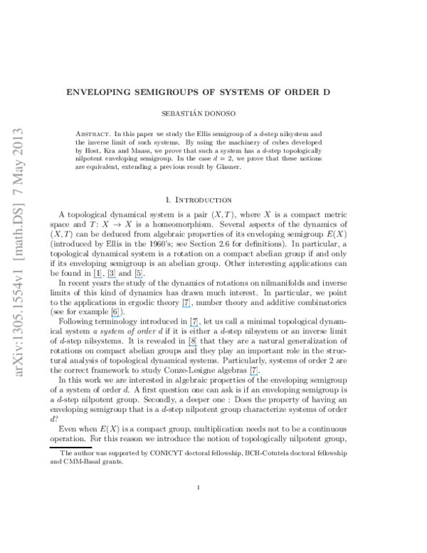 (PDF) Enveloping semigroups of systems of order D