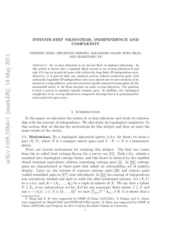 (PDF) Infinite-step nilsystems, independence and complexity