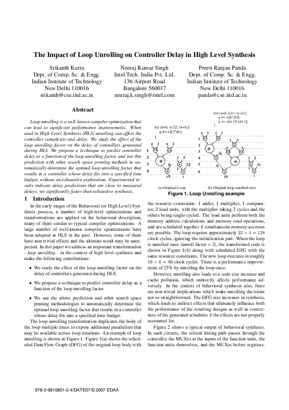 Pdf The Impact Of Loop Unrolling On Controller Delay In High Level Synthesis 