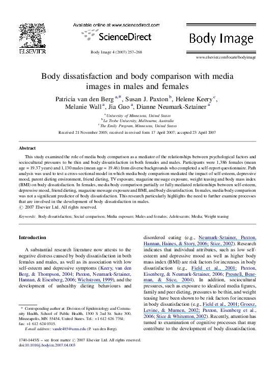 (PDF) Body dissatisfaction and body comparison with media images in ...