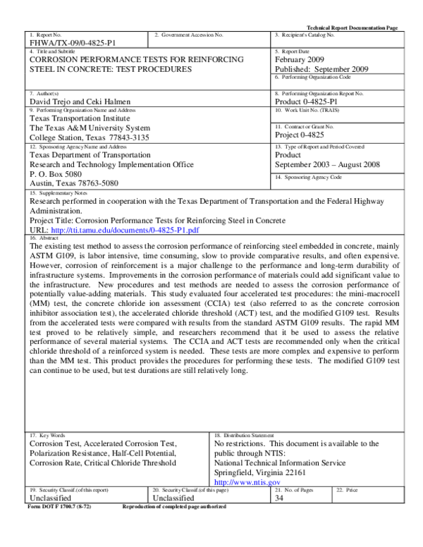 (PDF) Corrosion Performance Tests for Reinforcing Steel in Concrete ...