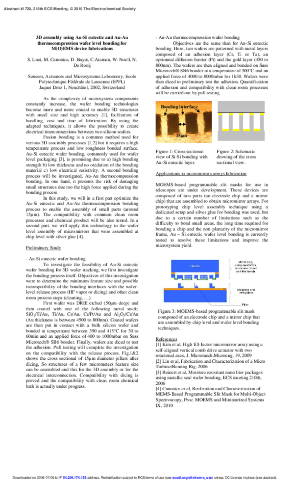 (PDF) 3D Assembly Using Au-Si Eutectic and Au-Au Thermocompression ...