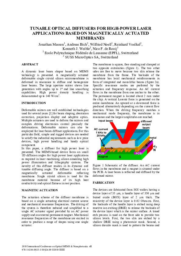 (PDF) Tunable optical diffusers for high-power laser applications based on magnetically actuated ...