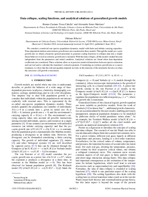 Pdf Data Collapse Scaling Functions And Analytical Solutions Of